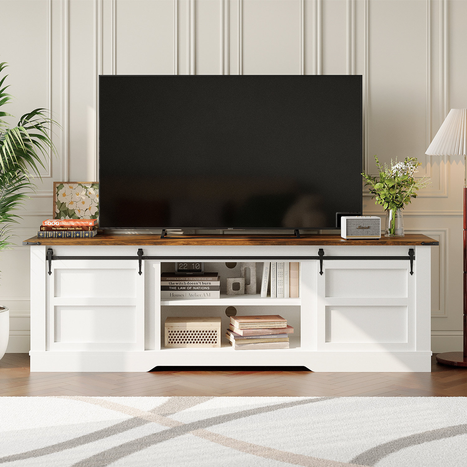 Gracie Oaks Molika 66" Farmhouse TV Stand with 2 Sliding Barn Doors,TV ...