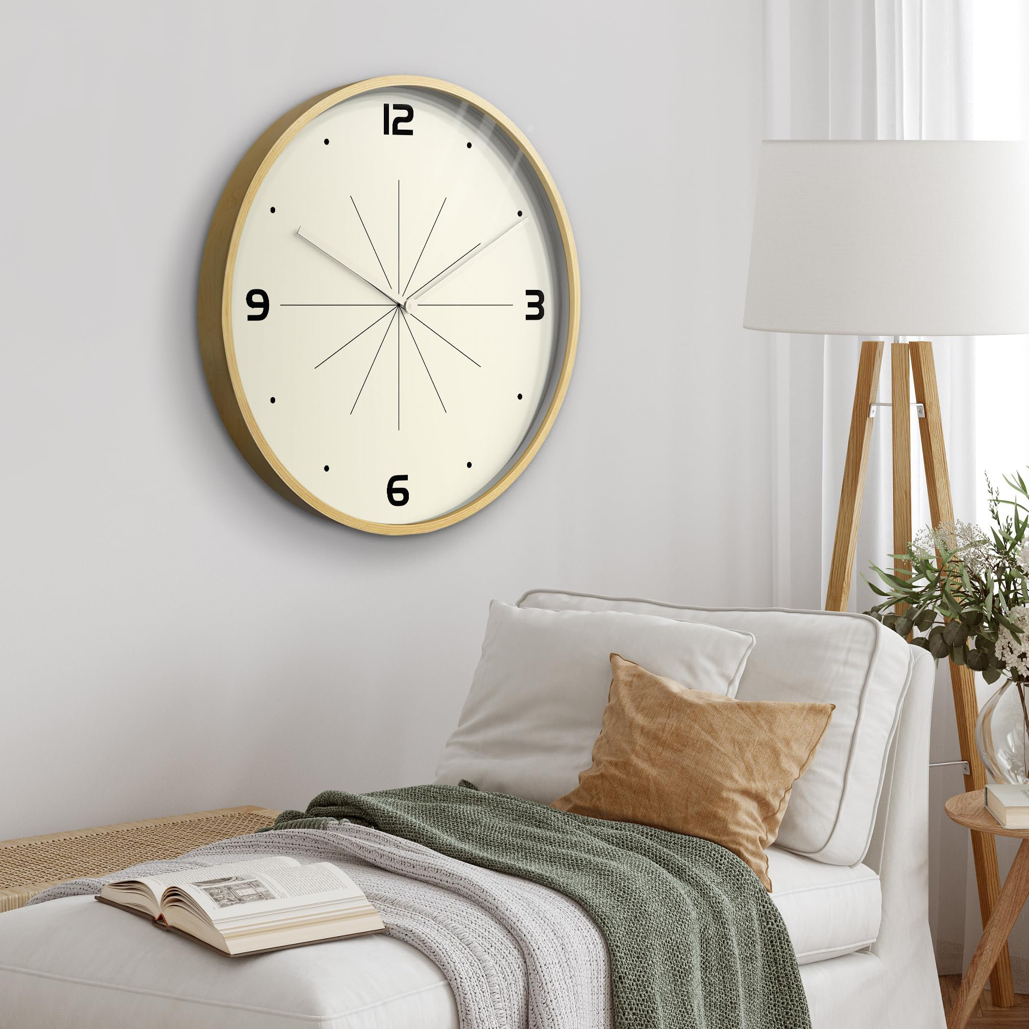 SIGNLEADER Beige Clock Decor Wooden Large Wall Clock Living Room ...