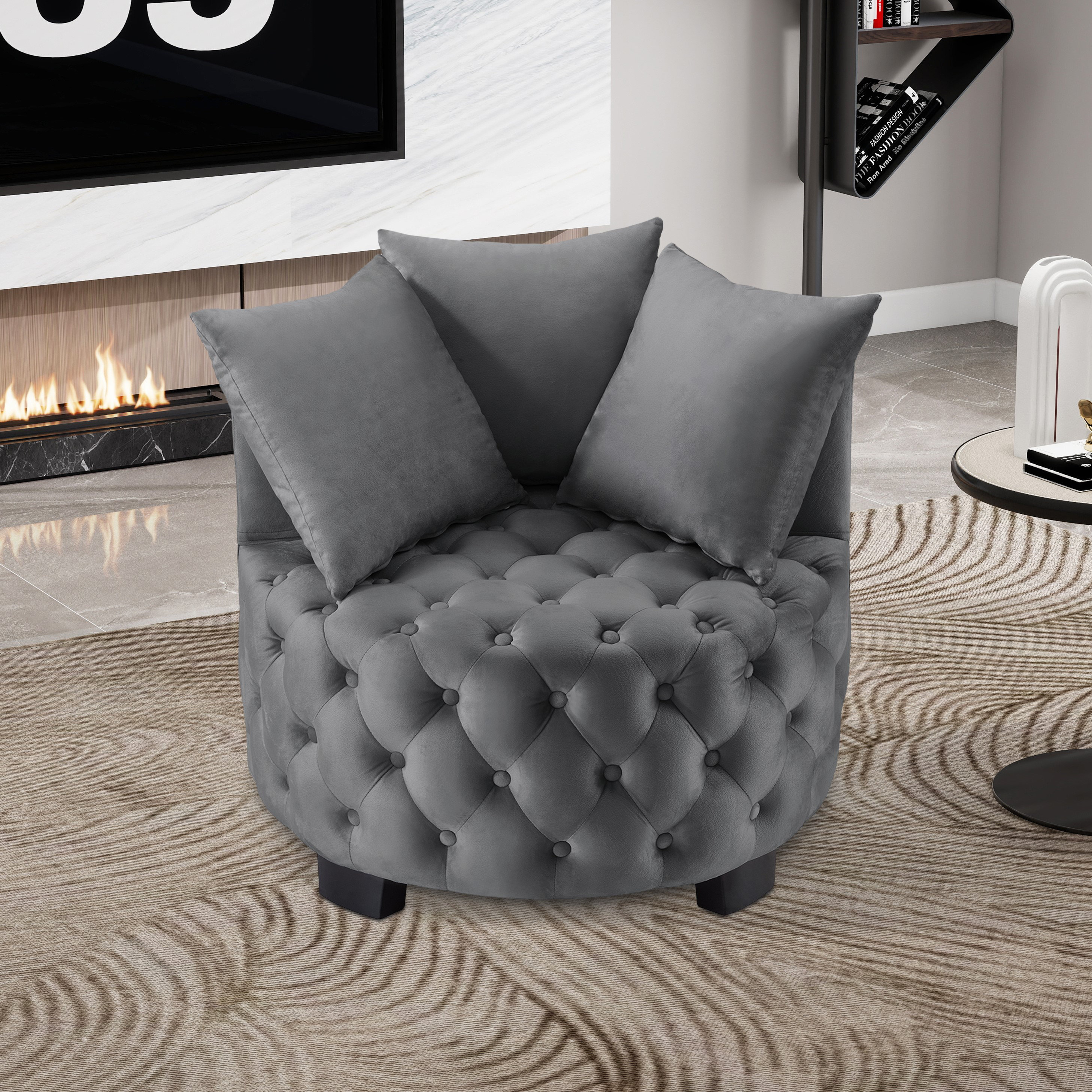 Shenzhou 31.23" W Upholstered Tufted Barrel Chair | Wayfair