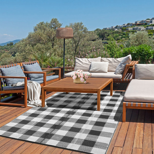 Ophelia & Co. Buffalo Plaid Outdoor Mats Plastic Straw Rug Waterproof ...