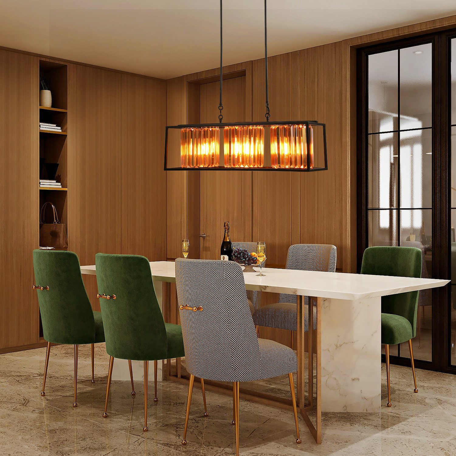 Everly Quinn 3-Light Kitchen Island Rectangle Pendant Light Crystal ...