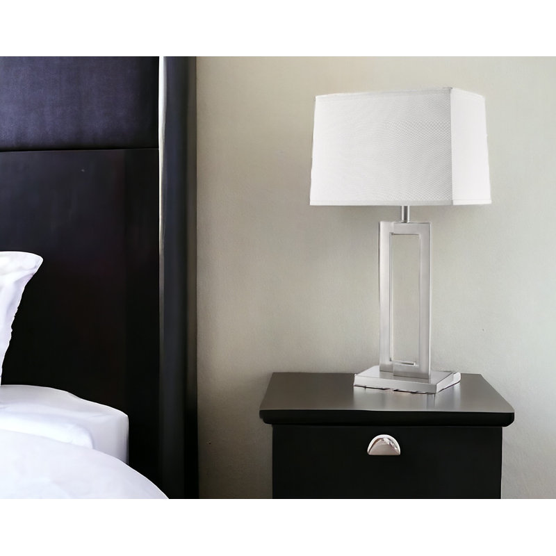 HomeRoots Silver Metal Table Lamp With White Rectangular Shade ...