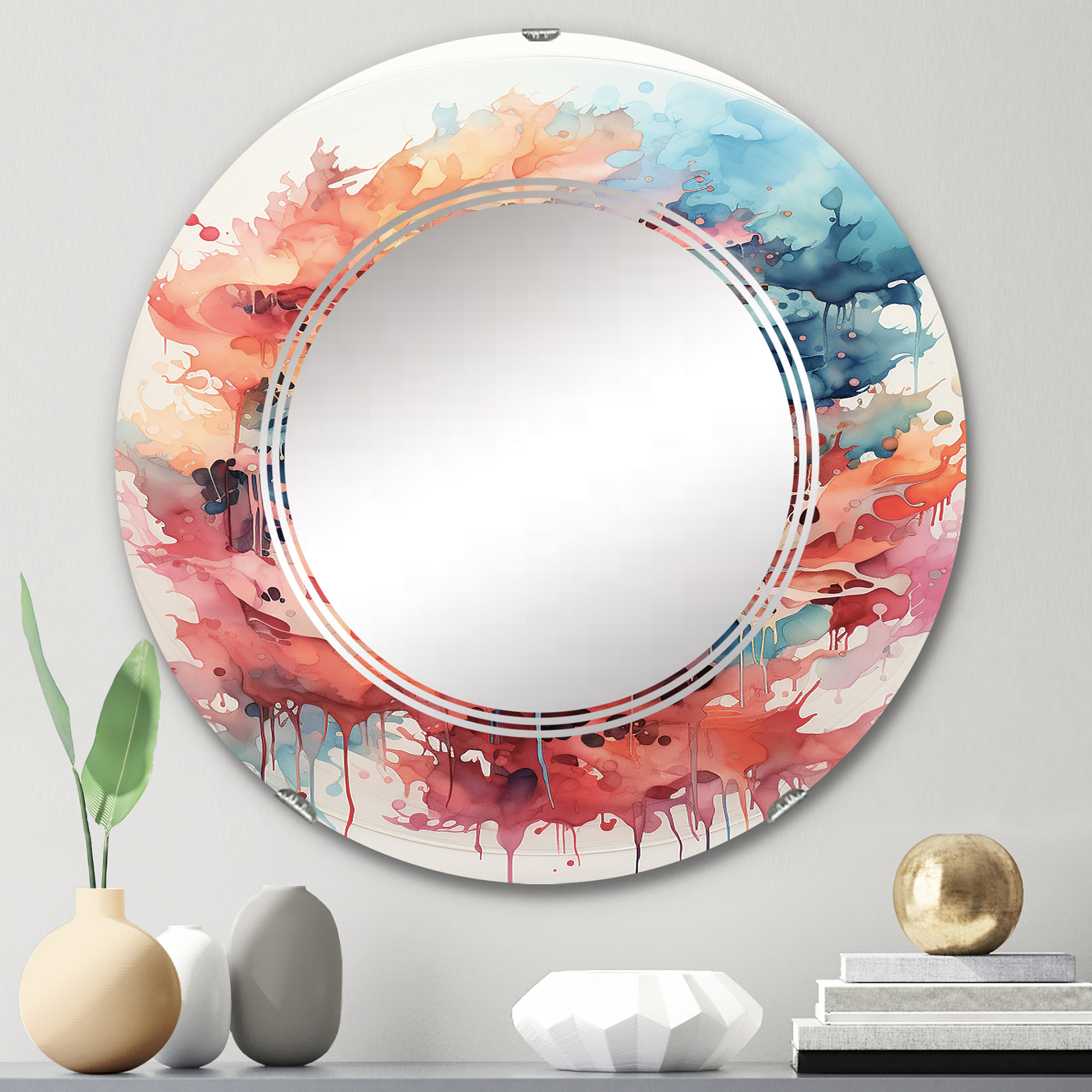 East Urban Home Colourful Vinyl Grooves III - Modern Wall Mirror Round ...