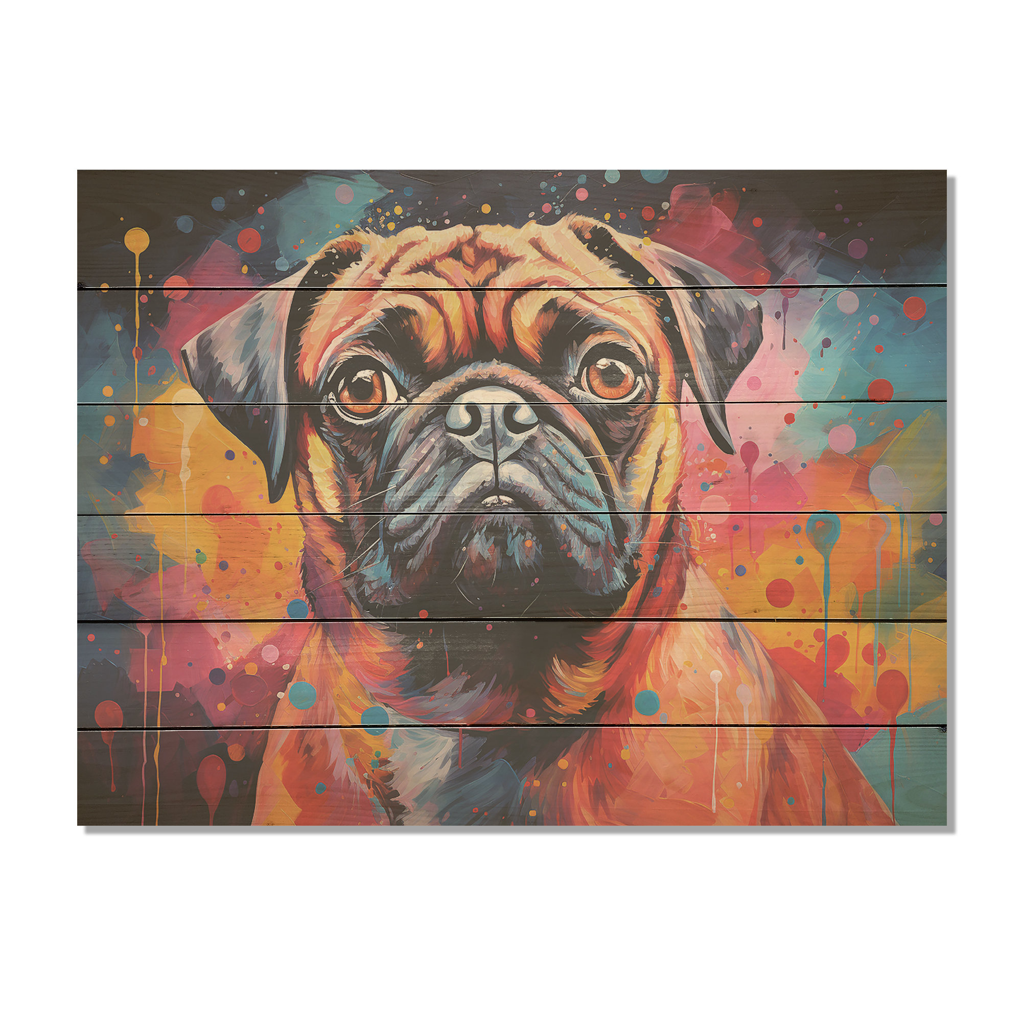 Lark Manor™ Popart Pug Parade - Dog Wood Wall Art On Natural Pine Wood ...
