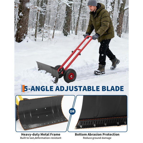 GarveeHome Snow Shovel with Wheels, 5-Position Angled Blade ...