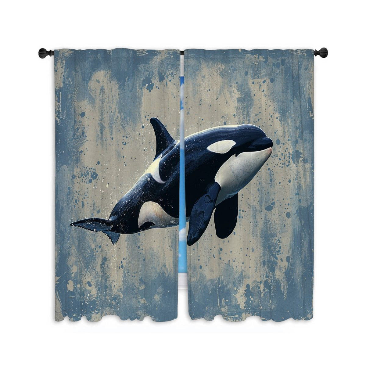 VisionDecor 12119_Orca whale Window Curtains Marine creature Gentle ...
