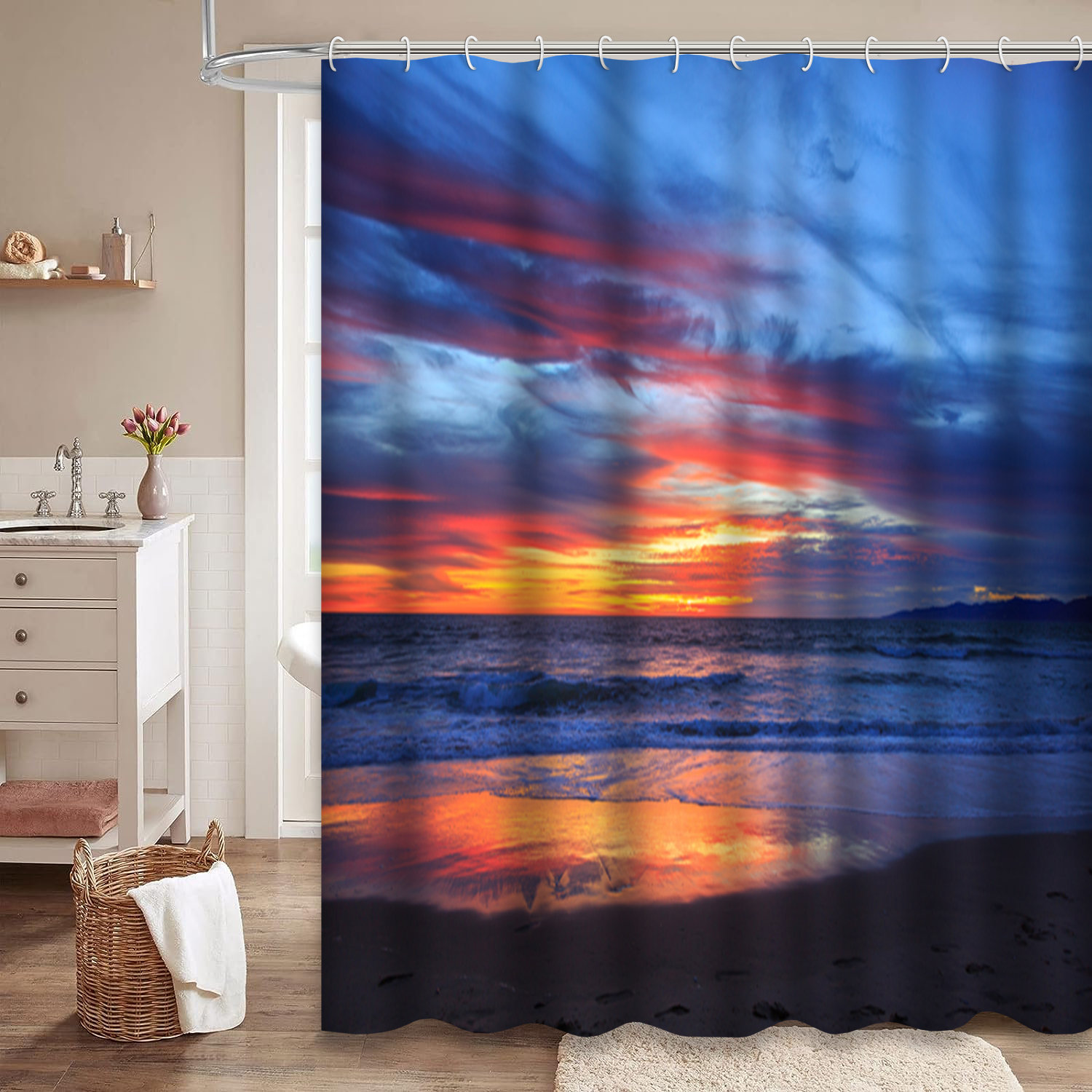 East Urban Home Ocean Sea Waterproof Shower Curtain,Scenic Sunset Ocean ...