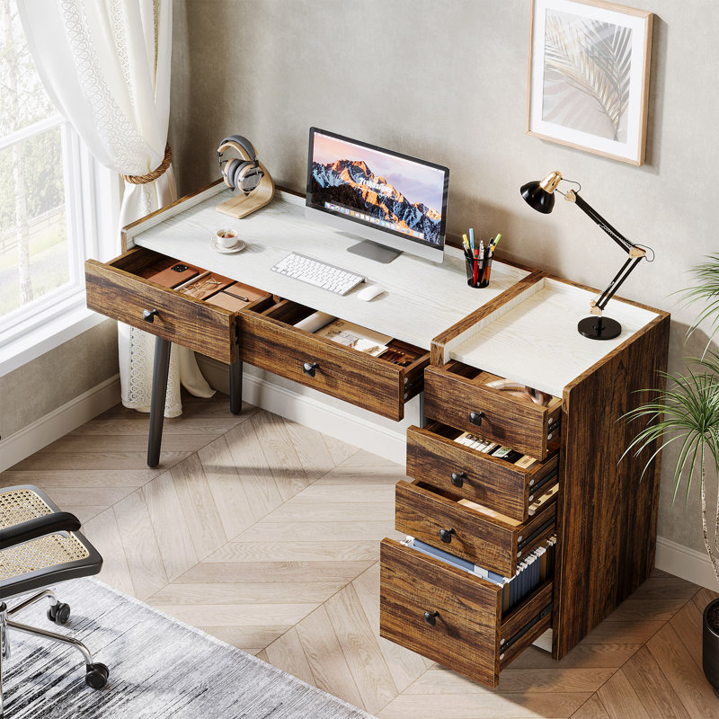 George Oliver 55" Computer Desk With File Cabinet, Writing Study Desks ...