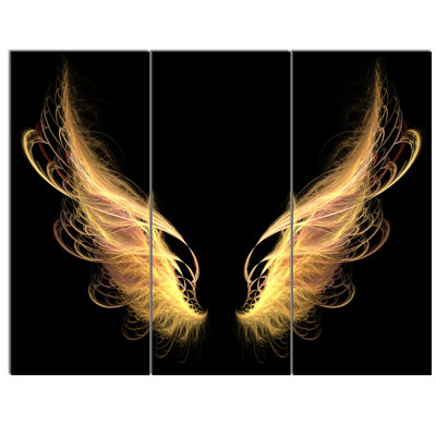 DesignArt Golden Angel Wings On Black On Canvas 3 Pieces Print | Wayfair