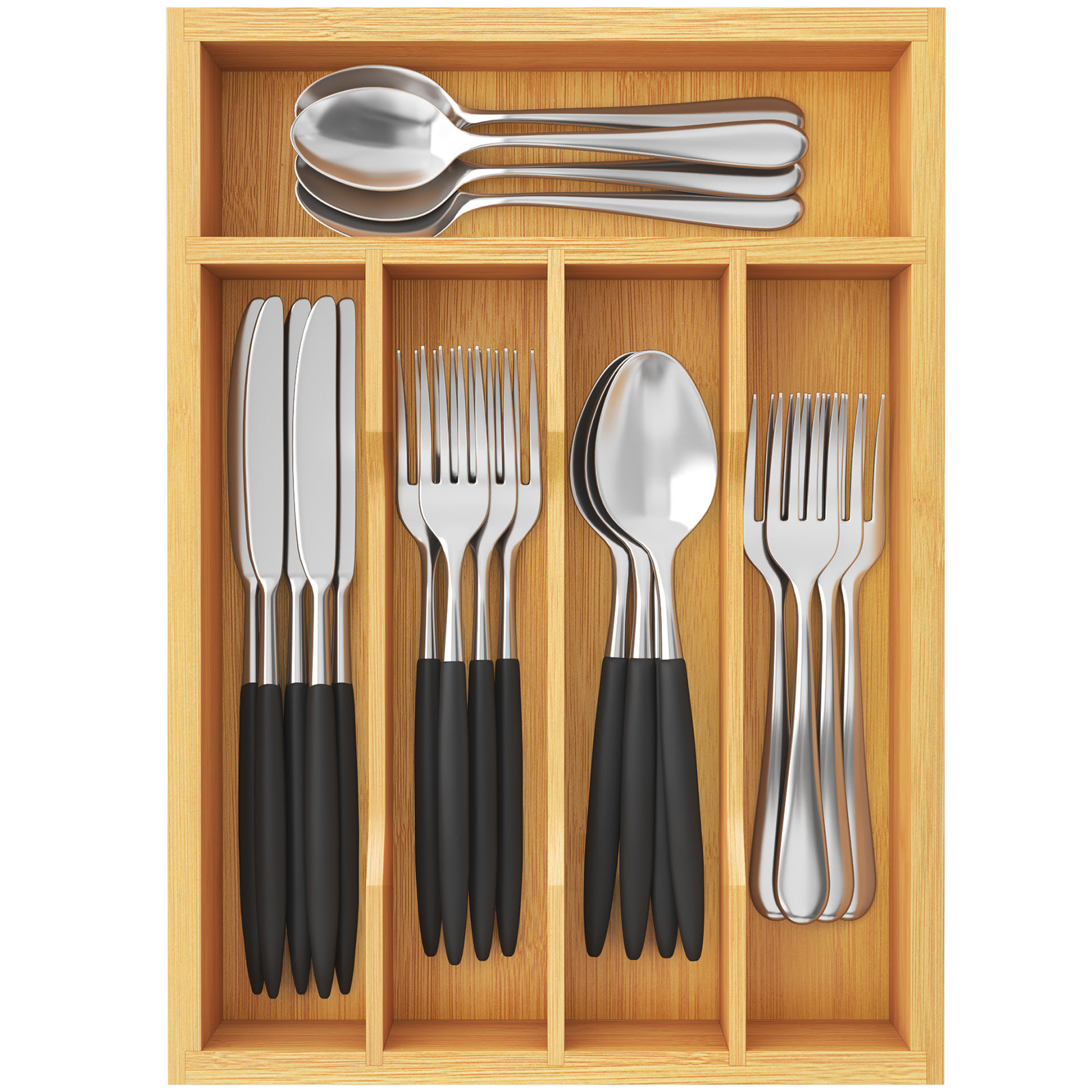 Rebrilliant Silverware Drawer Organizer Tray, Bamboo Cutlery Storage ...