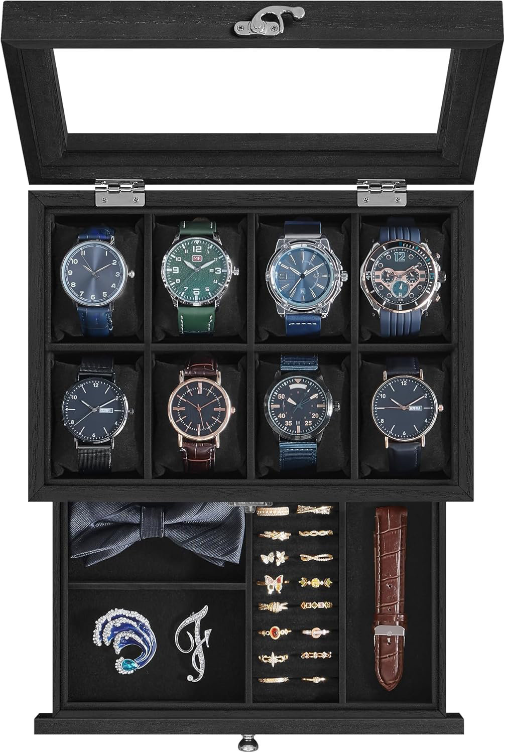 Loon Peak® 8-Slot Watch Box, 2-Tier Watch Display Case with Large Glass ...