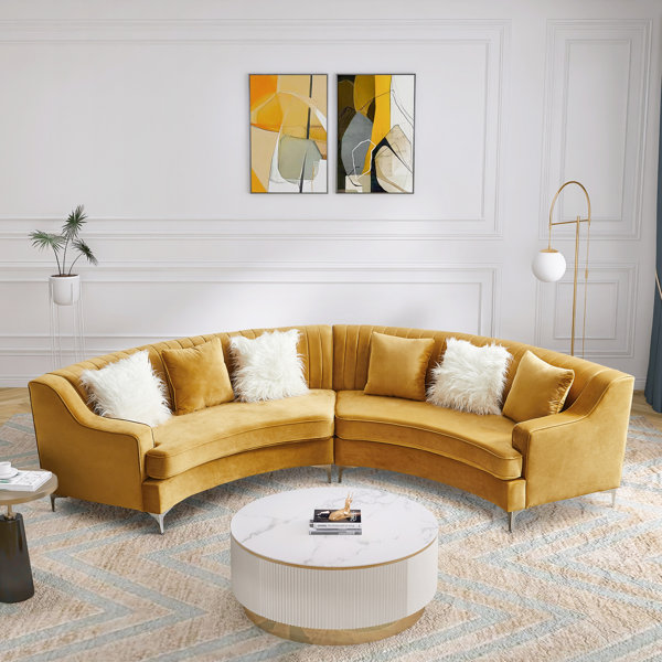 Everly Quinn Brucelyn 140.94'' Symmetrical Velvet Tufted Curved Sofa ...