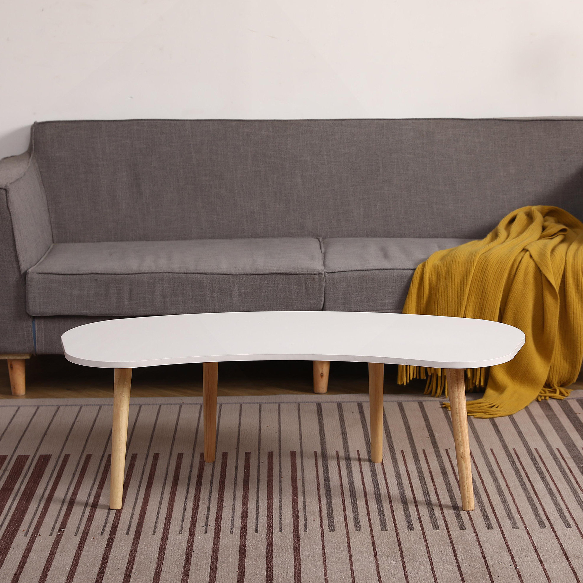 George Oliver Nut-Shaped Coffee Table with Solid Wood Legs 43x21 Inches ...