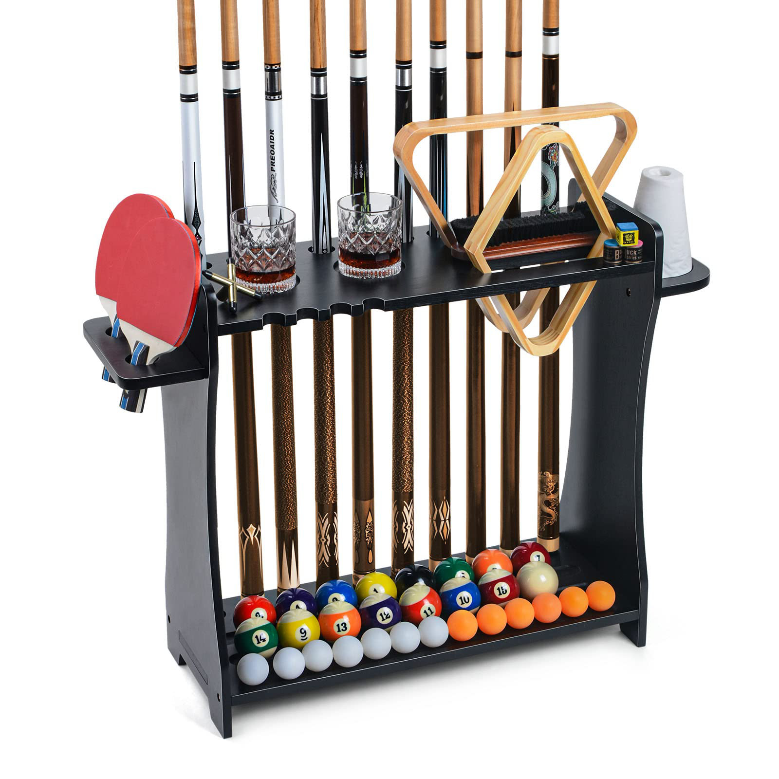 Crestone Pool Stick Holder Floor Stand, 2-In-1 Pool Cue Rack & Ping ...
