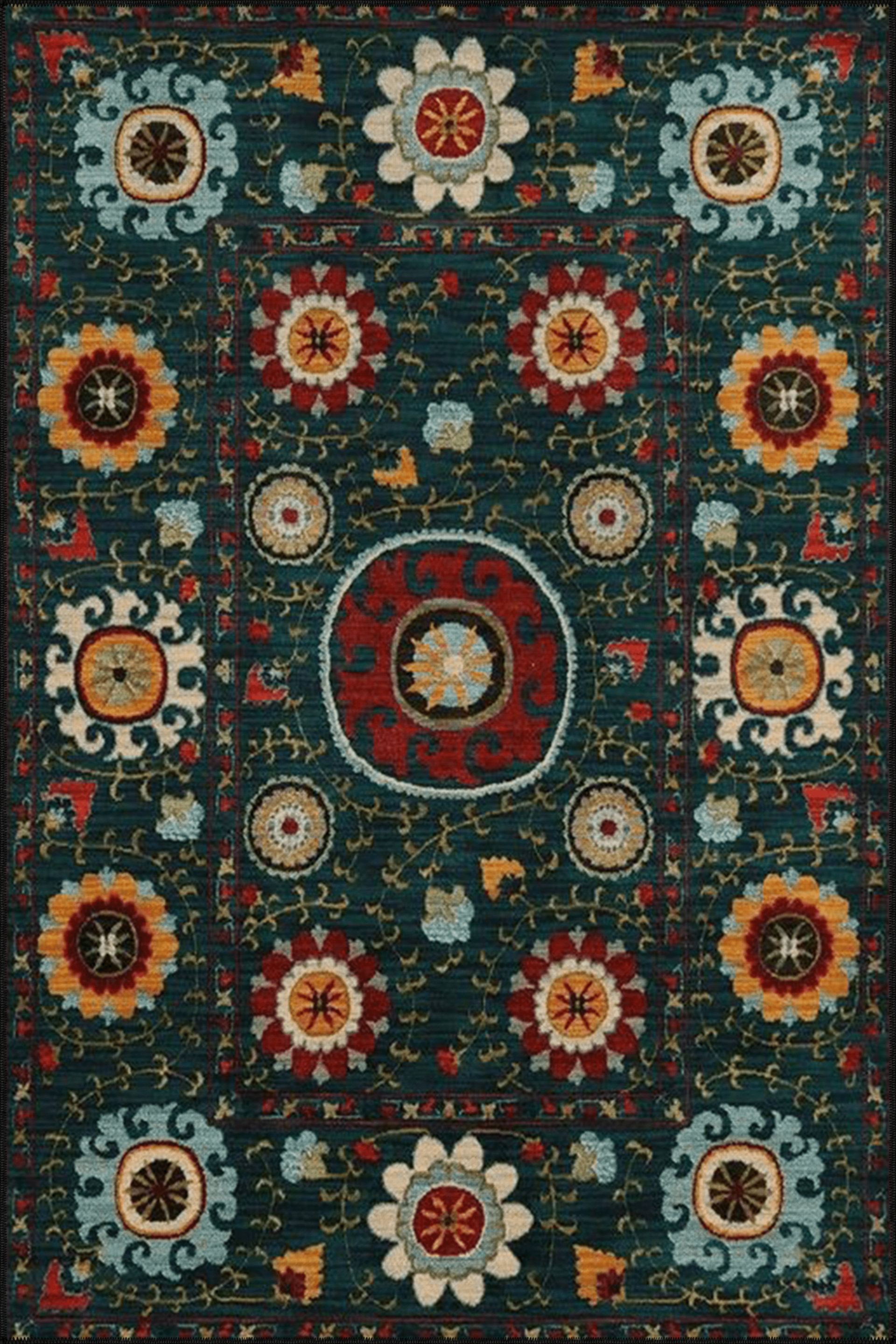 dark green patterned carpet