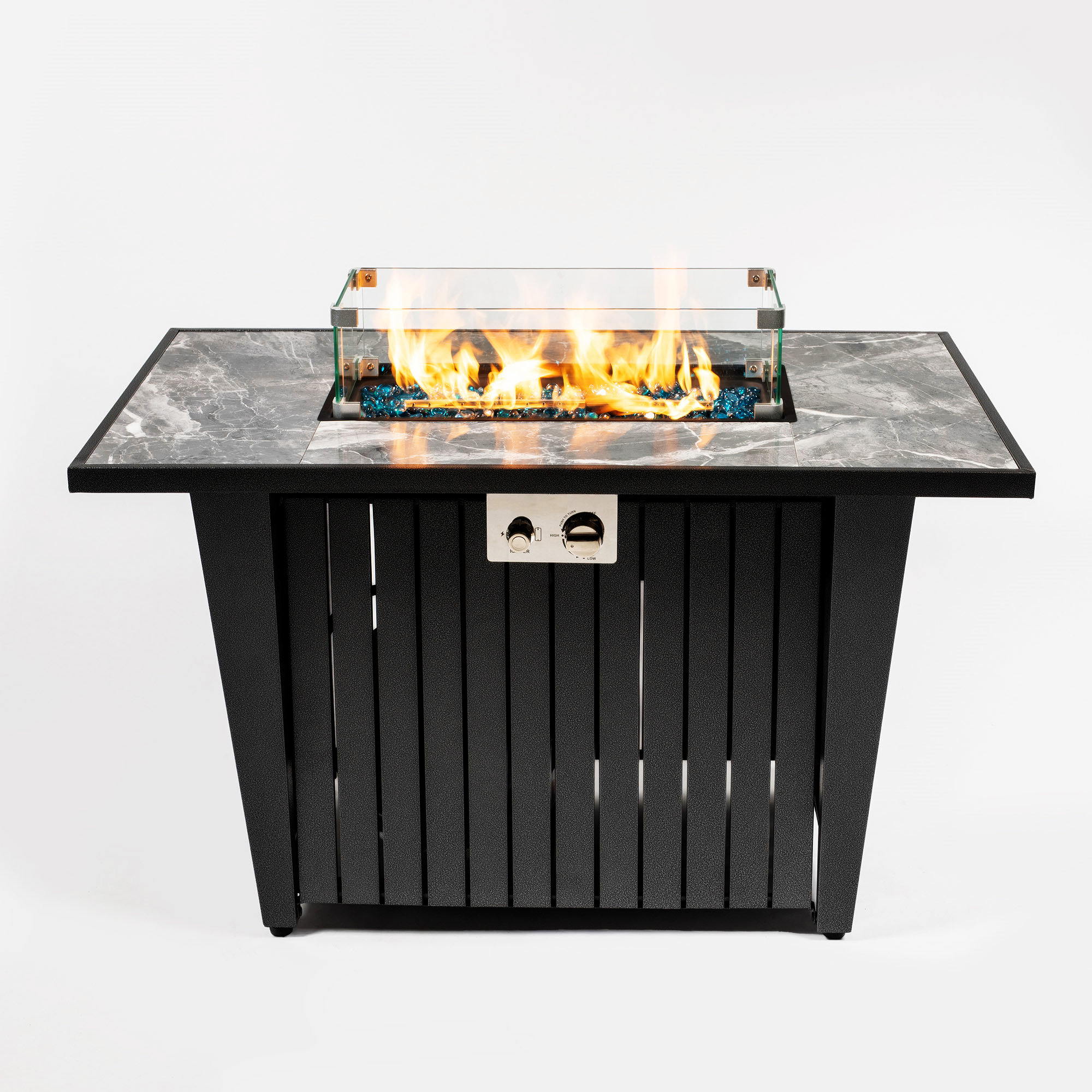 Latitude Run® Morden Steel Fire Pit Table With Marble Tile Tabletop ...
