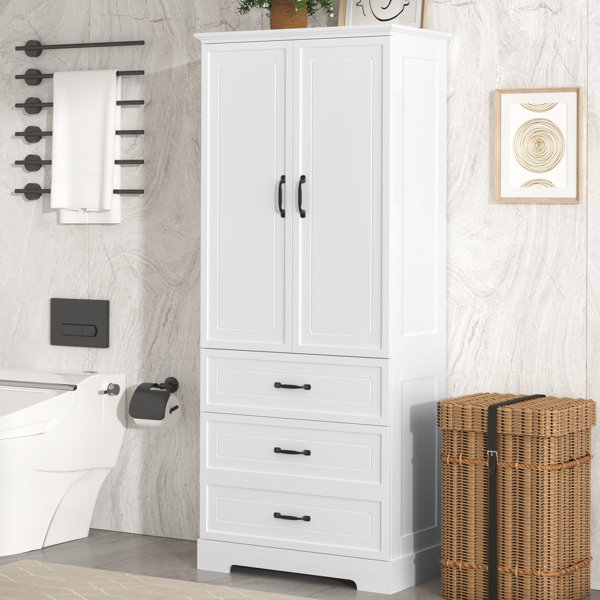 Red Barrel Studio® Linda Freestanding Linen Cabinet, Tall Bathroom ...