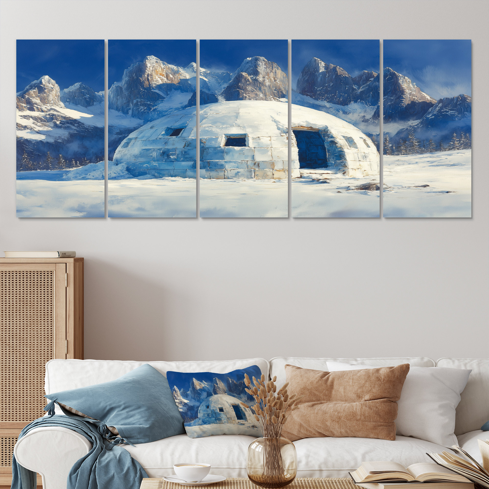 Millwood Pines Igloo In Blue And White Tones - Winter Landscape Canvas ...