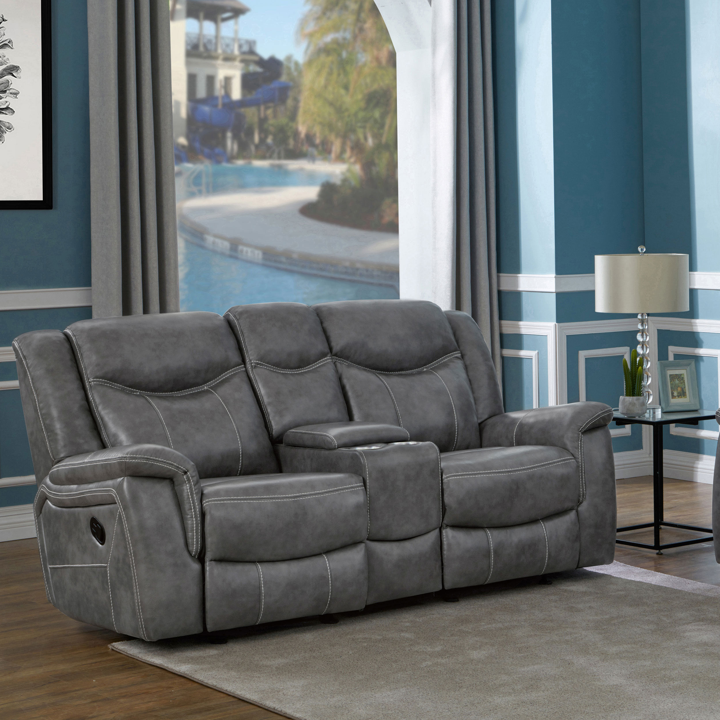 Red Barrel Studio Naazir Upholstered Padded Arm Glider Loveseat Grey ...