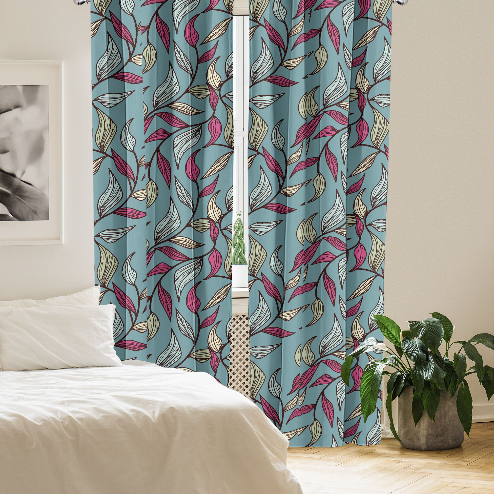 East Urban Home Leaf Print Curtains Geometric Leafy Pattern Pair of ...