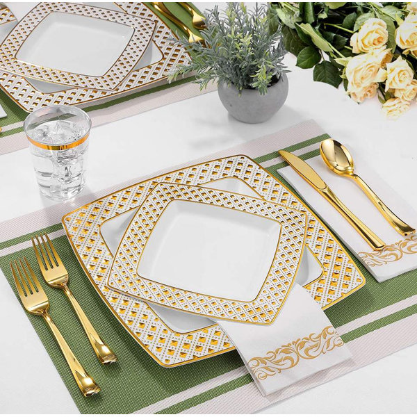 COEN 175-Piece Dinnerware Set for 25 Guests – Square Plastic Plates ...