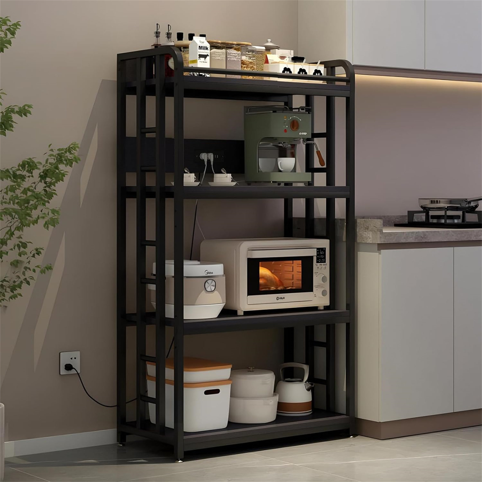 SUBORM Adjustable 4-Tier Heavy Duty Kitchen Baker's Rack with Power ...