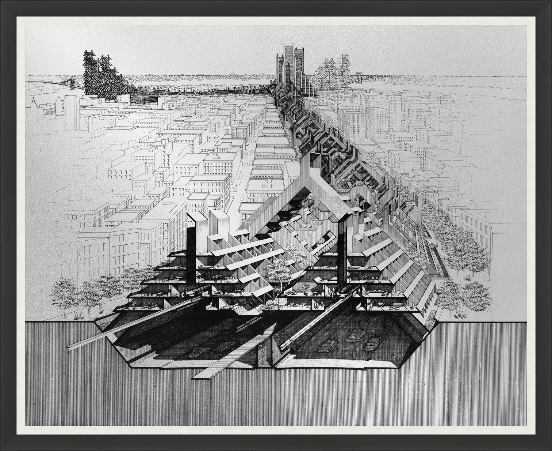 Wendover Art Group Aerial City View - Picture Frame Drawing Print on ...