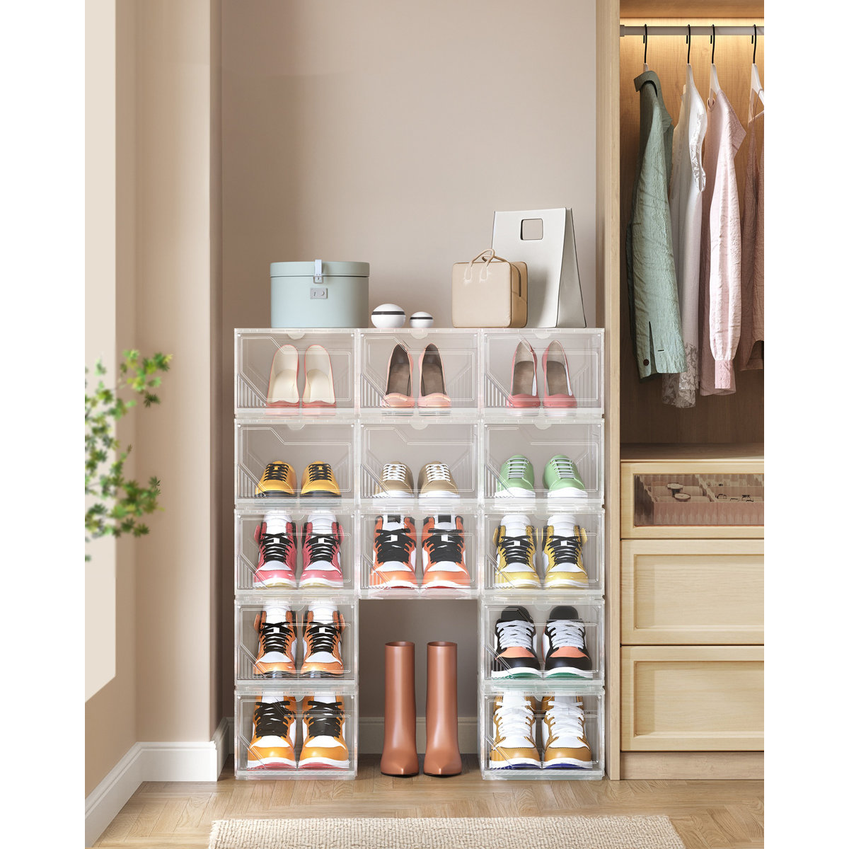Rebrilliant Shoe Boxes Set Of 6, Stackable Clear Plastic Shoe Storage ...