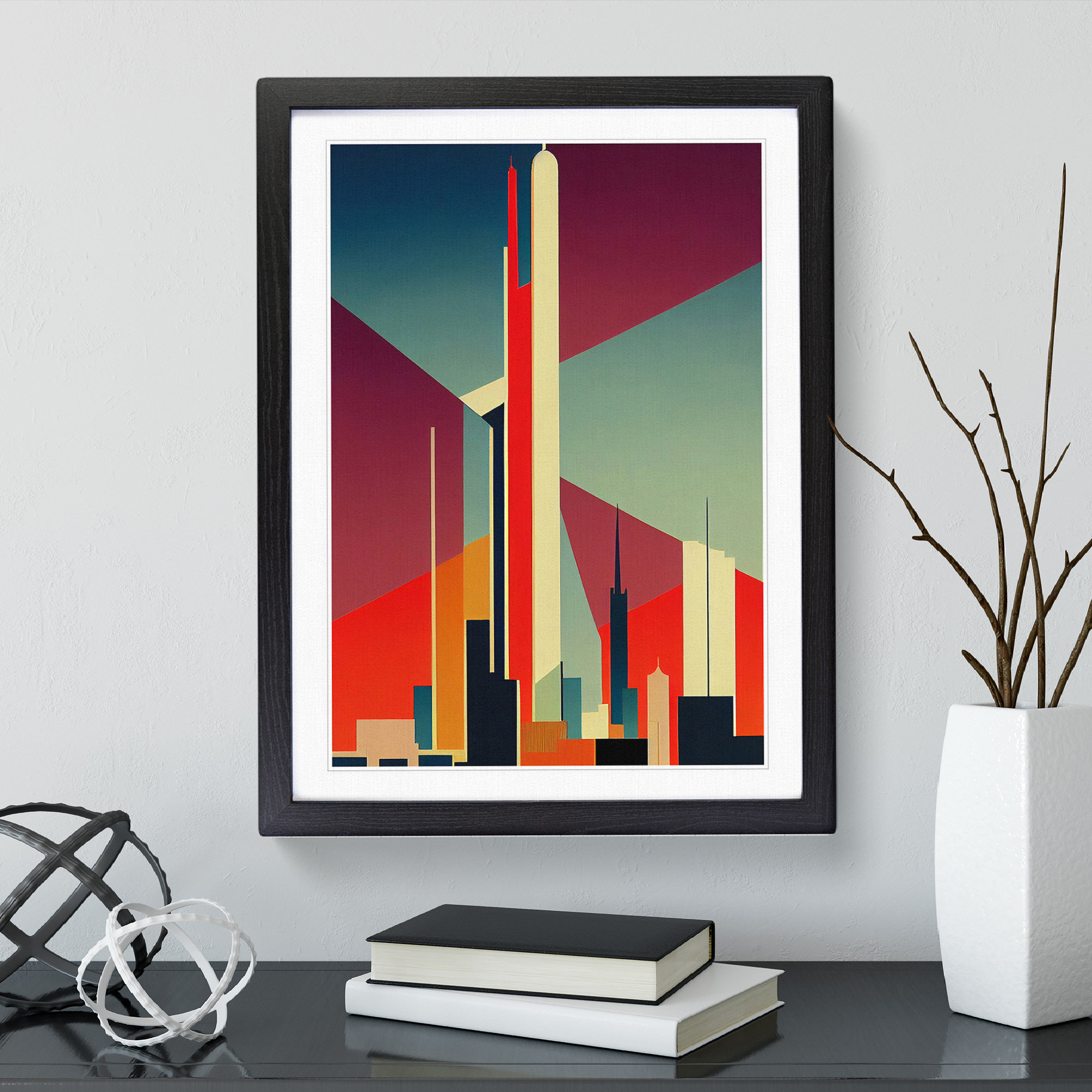 17 Stories City Skyline Retro No.2 - Picture Frame Graphic Art ...