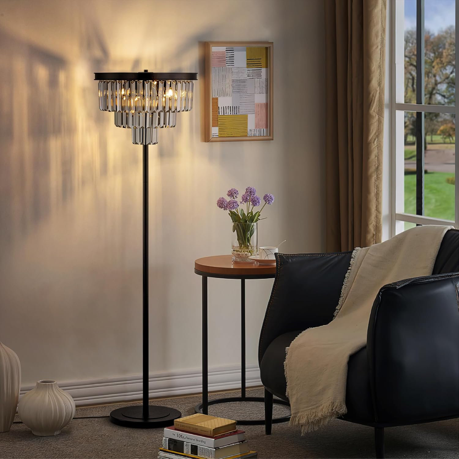 Everly Quinn Modern Crystal Floor Lamp With 4 Lights And Foot Switch, 3 ...