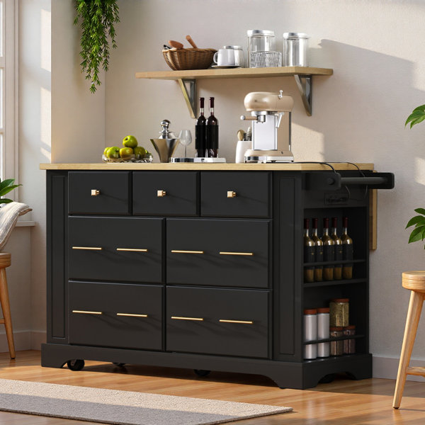 Lark Manor™ Kitchen Island With 6 Drawers, Pull Out Trash Can Storage ...