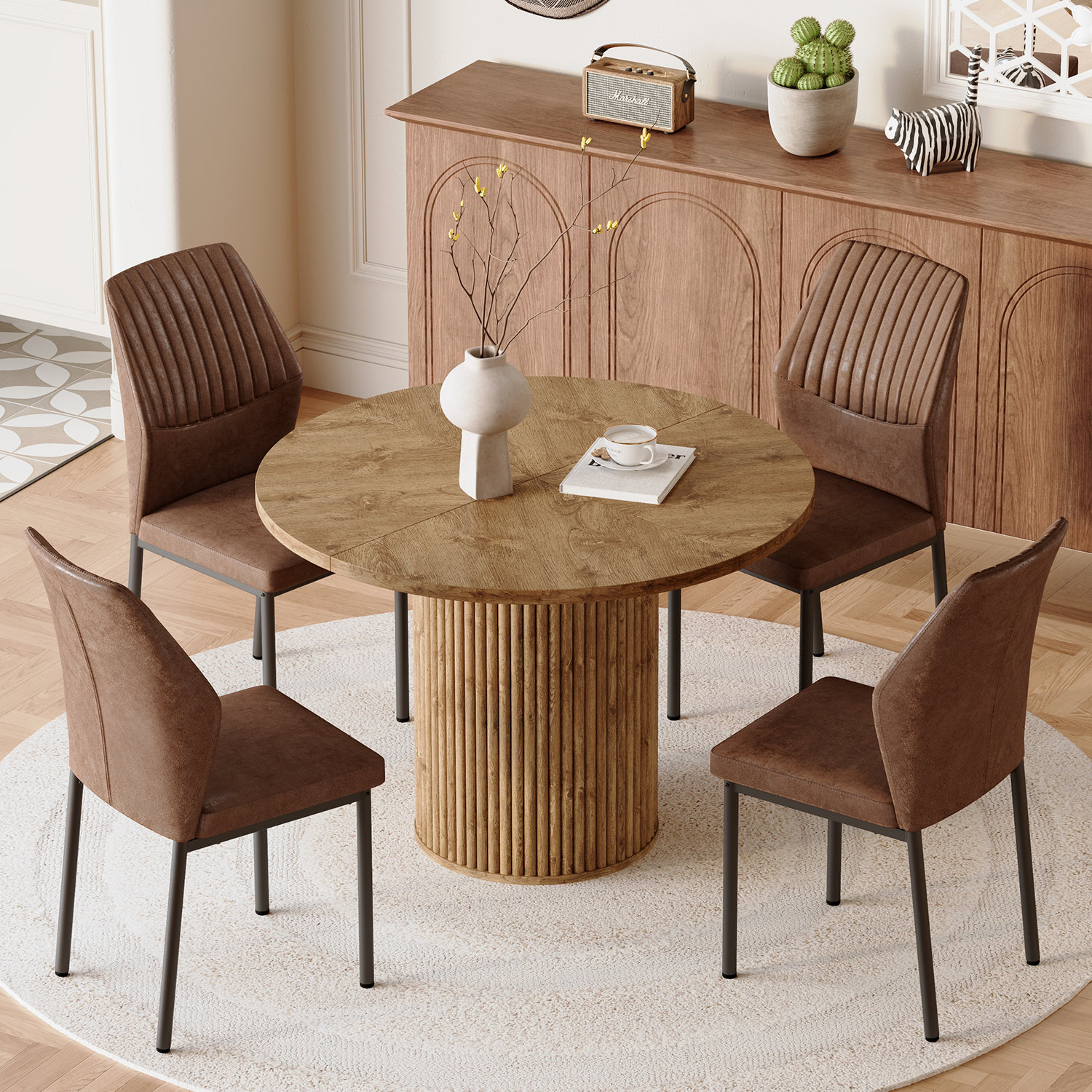 Latitude Run® Farmhouse Round Fluted Dining Table Set For Kitchen ...