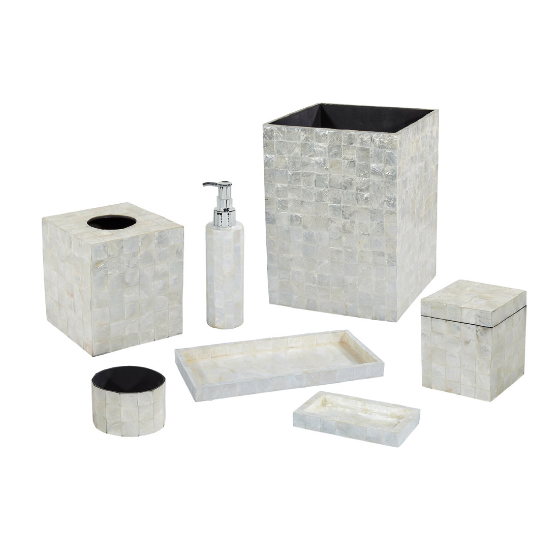 Everly Quinn White Tiled Capiz Shell 7pc Bathroom Set | Wayfair
