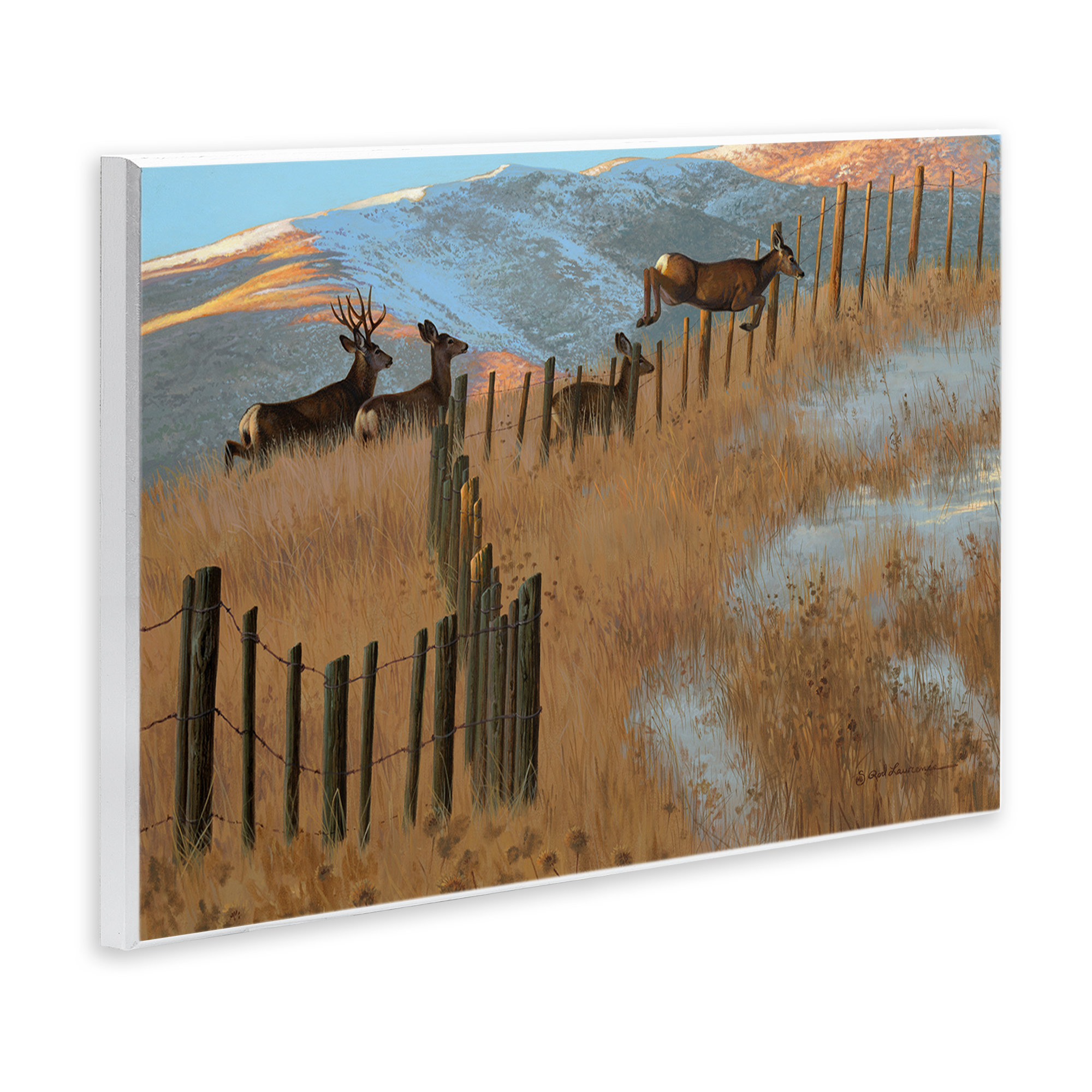 Union Rustic Deer Jumping Country Fence Wall Plaque Art by Rod Lawrence ...