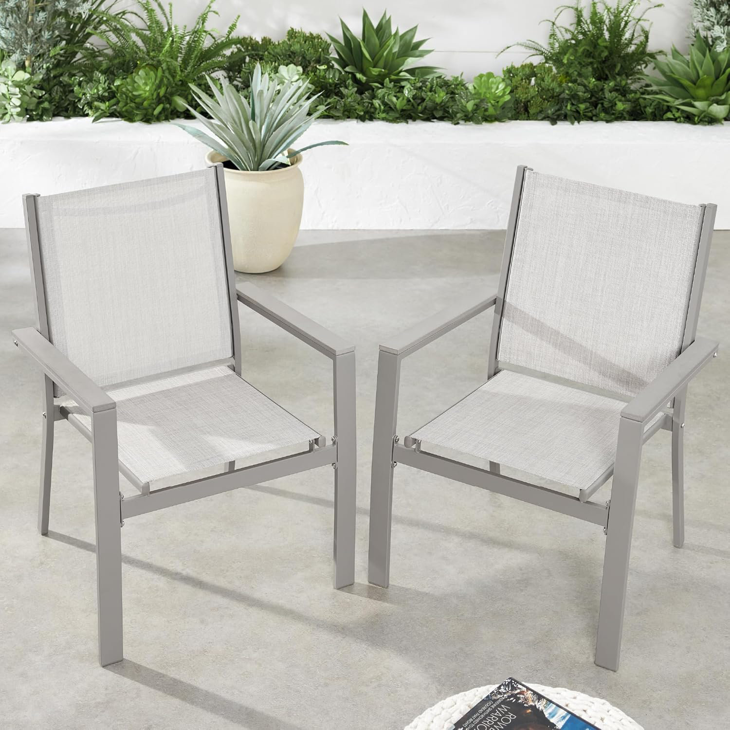 George Oliver Set Of 2 Stackable Outdoor PVC-Coated Polyester Chairs ...