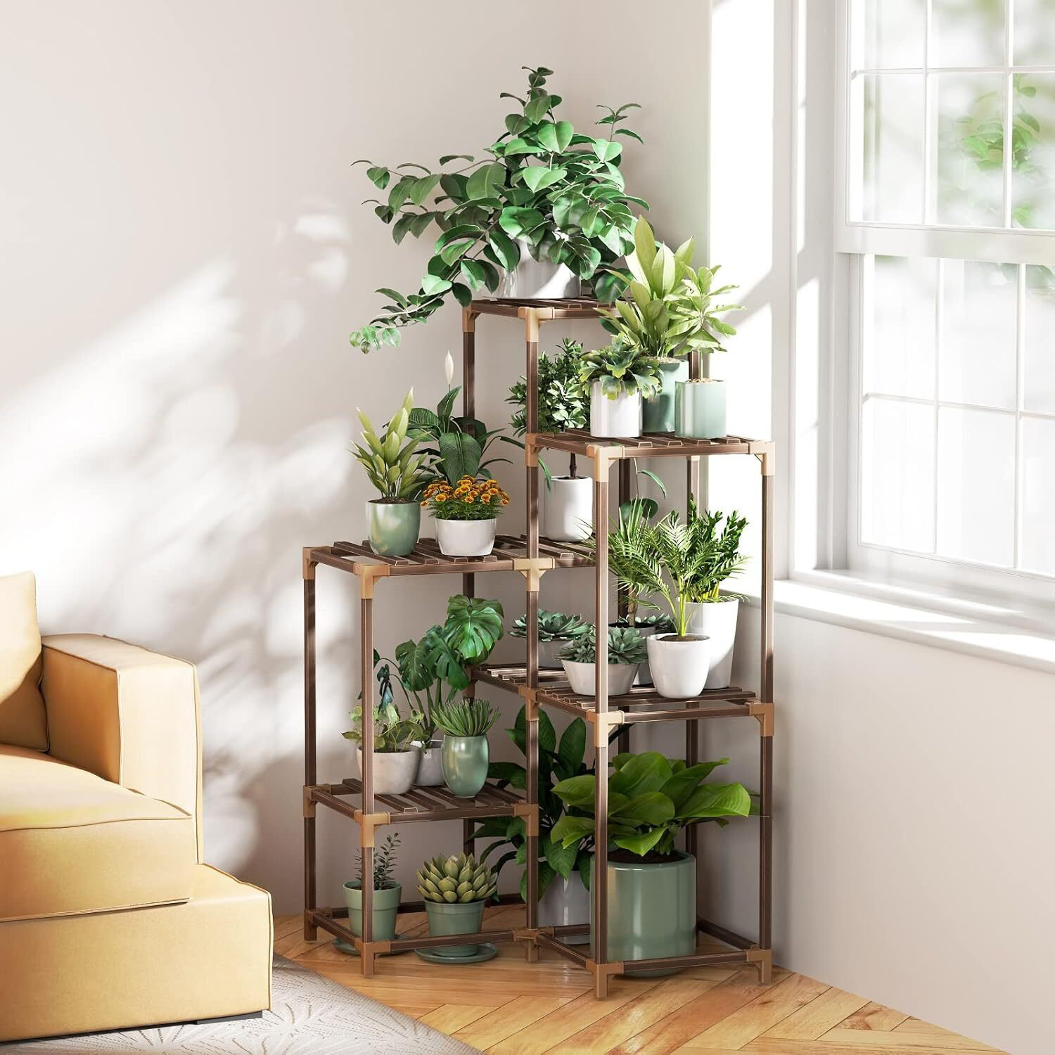 Arlmont & Co. Bamboo 7-Tier Multi-Level Plant Stand for Indoor Outdoor ...