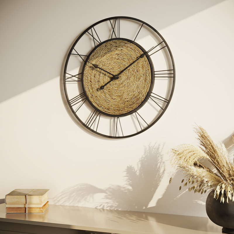 Gracie Oaks Aveline Rattan Center Round Wall Clock & Reviews | Wayfair