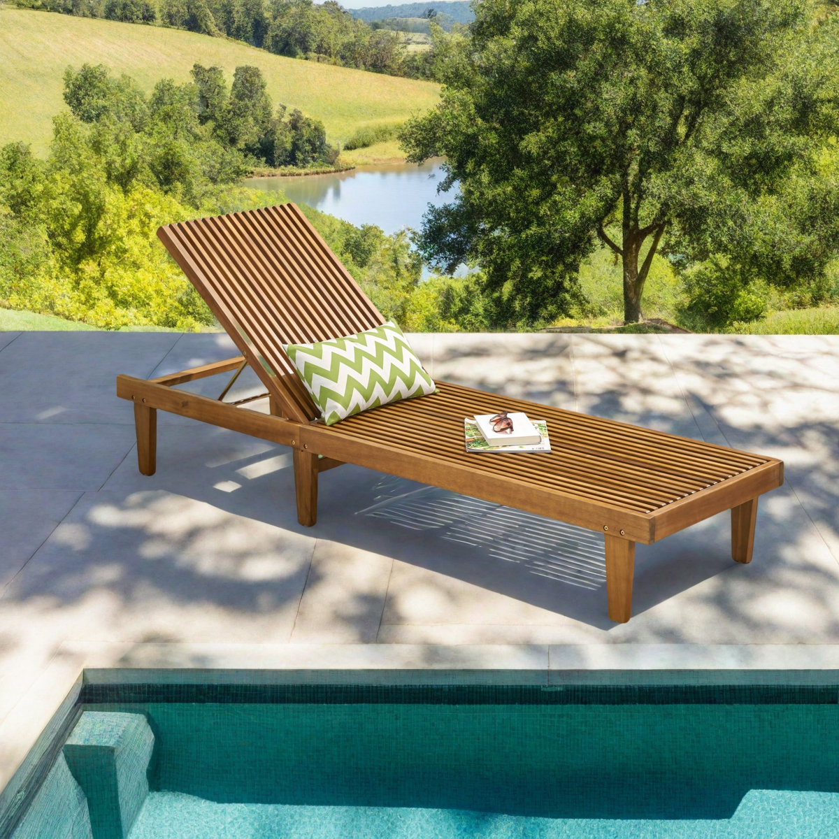 The Twillery Co.® Cadain 78.75" Long Reclining Acacia Single Chaise ...