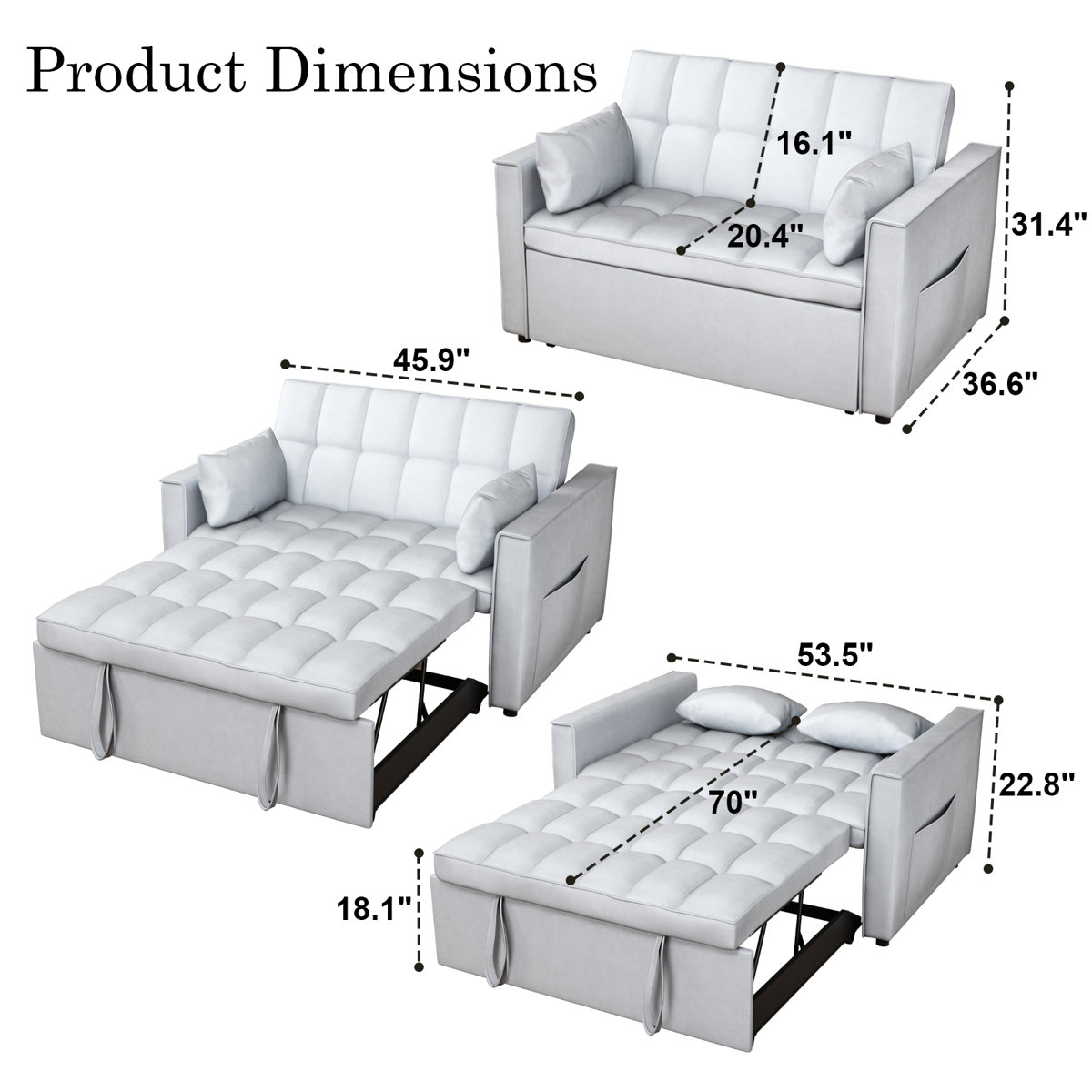 Ebern Designs 3 In 1 Convertible Sleeper Sofa Bed: Modern Pull Out ...