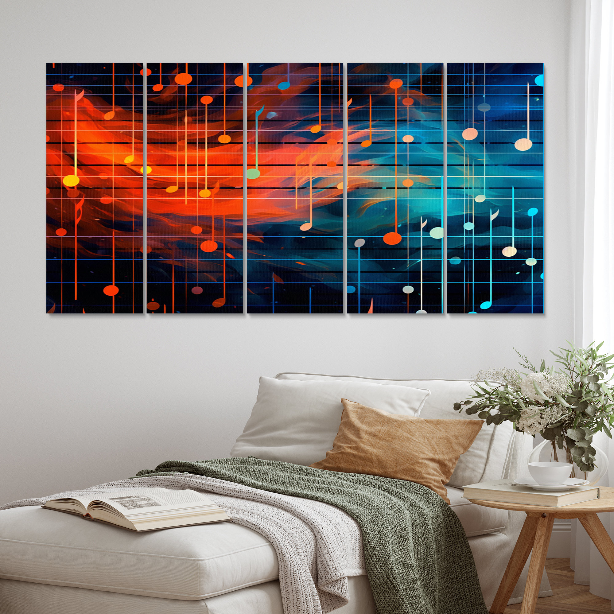 Ivy Bronx Waves Of Music Notes In Retro Blue I - Music Wall Decor - 5 ...