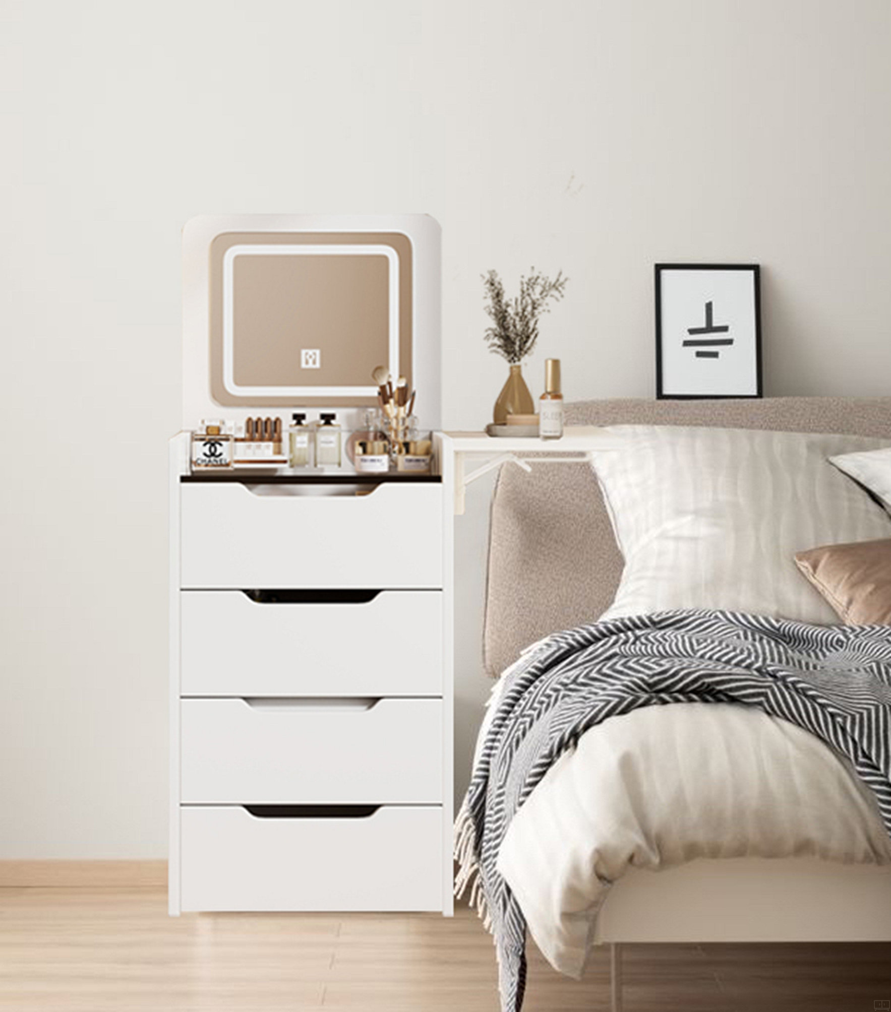 Latitude Run® Makeup Vanity Desk With Hidden Panel, Mirror, Lights ...