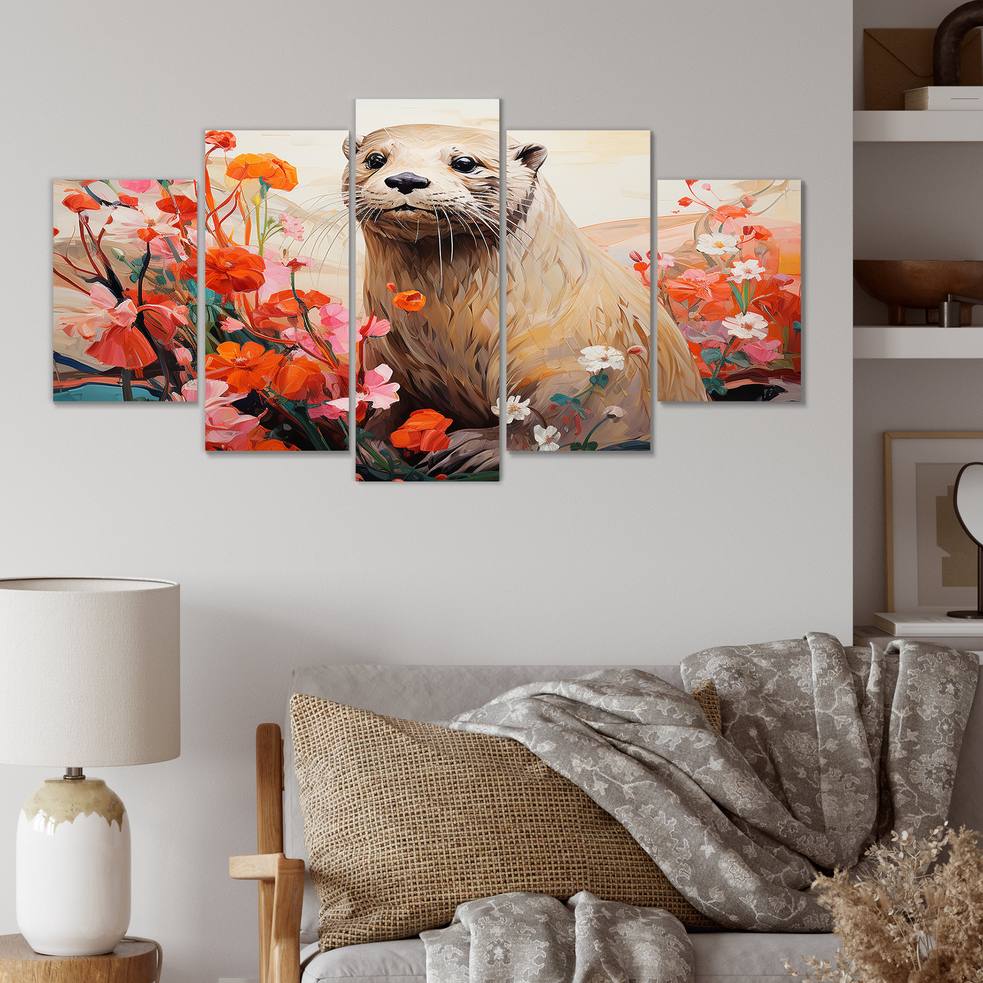 Lark Manor™ Playful Otter In Floral Blooms II - Otter Multipanel Wall ...