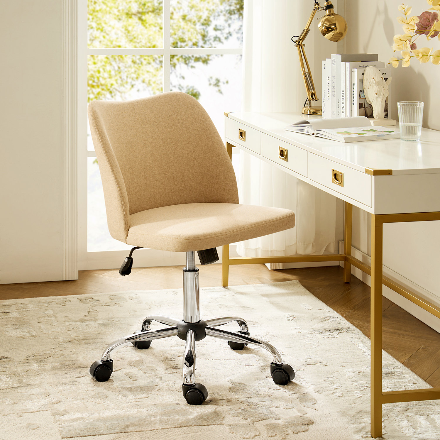 Ebern Designs Gwenola Armless Tilting Home Office Chair with Curved ...