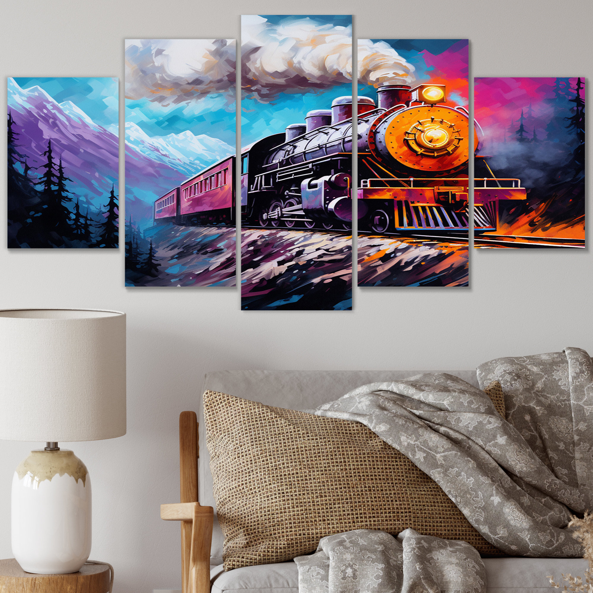 Trent Austin Design Steamtrain Travelling In Winter Snow Painting ...