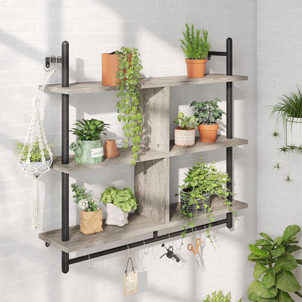 Williston Forge 3 Tier Floating Pipe Shelving 115CM Industrial Wall ...
