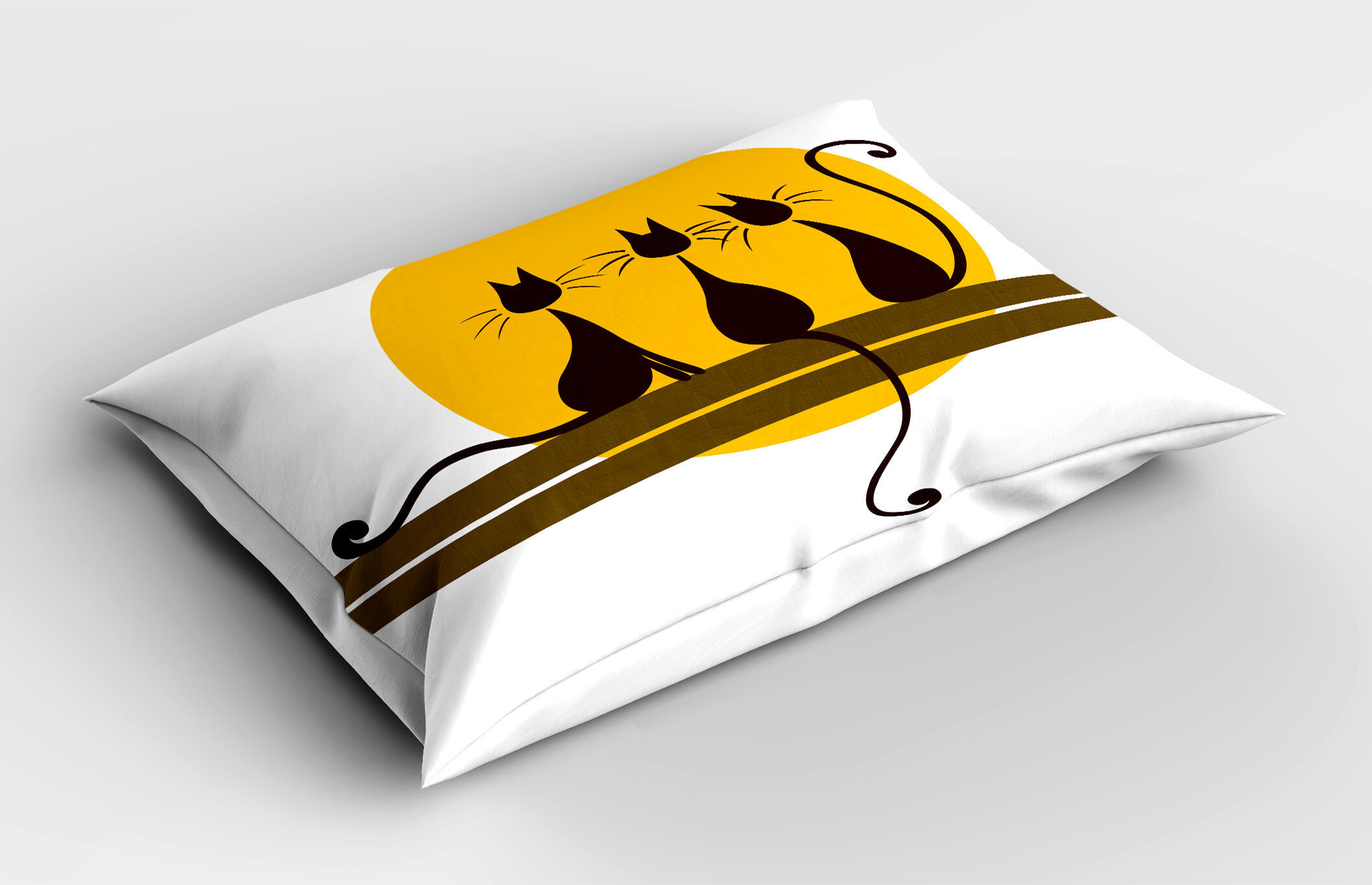 Ambesonne Kitten Pillow Sham 2 Pack Cartoon Cat Silhouettes Sun Brown ...