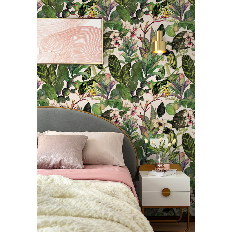 Bay Isle Home™ Aafiya Tropical Floral 19.6' L x 17.7" W Peel and Stick ...
