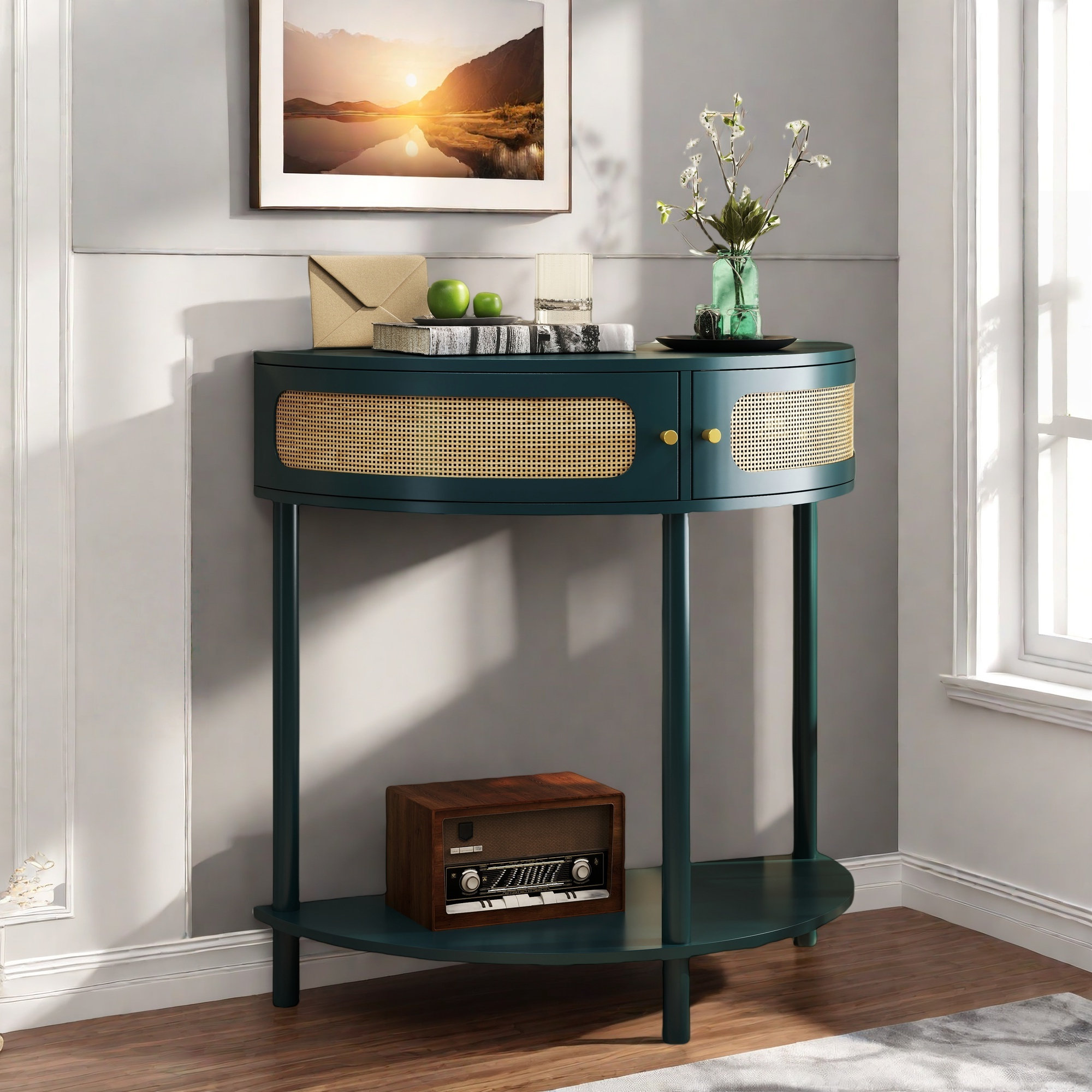 Bay Isle Home™ Table de bout avec 2 armoires de rangement en rotin ...