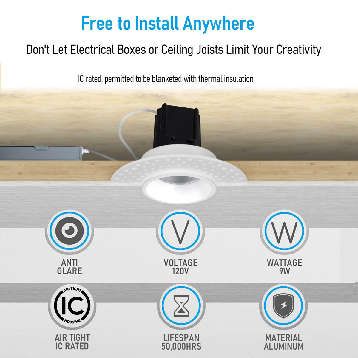 TORCHSTAR 1'' Selectable Color Temperature Dimmable IC Rated Standard ...