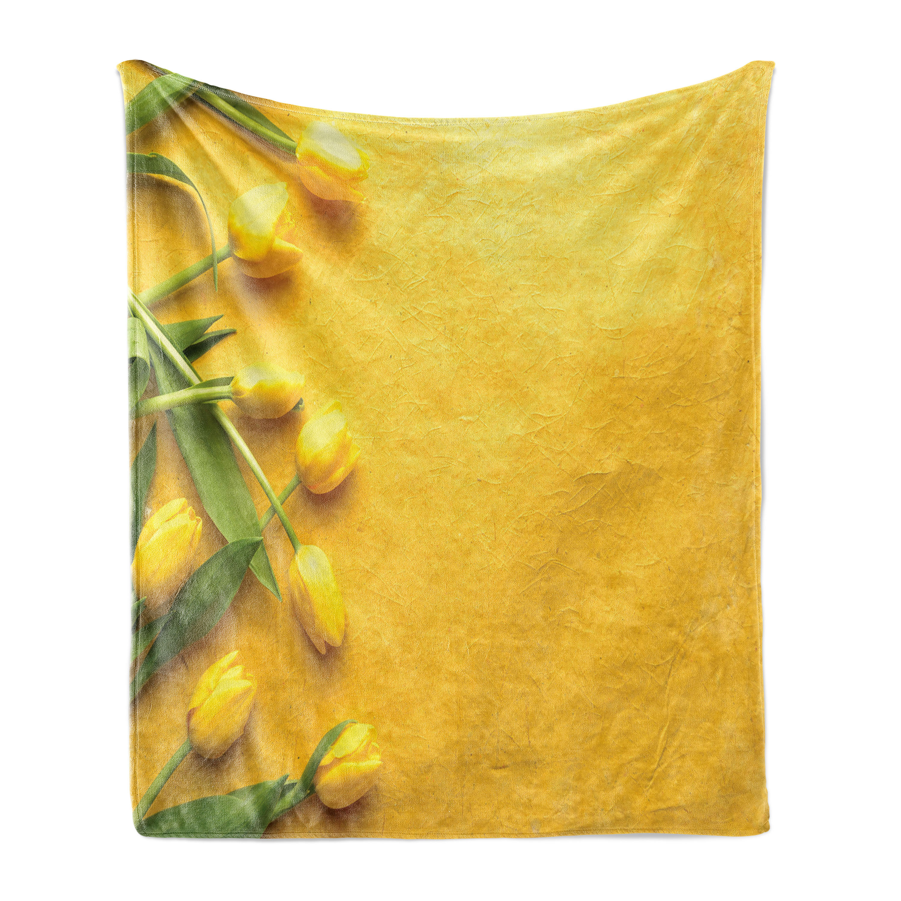 Ambesonne Yellow Fleece Throw Blanket Tulip Flowers Garden Yellow Green ...